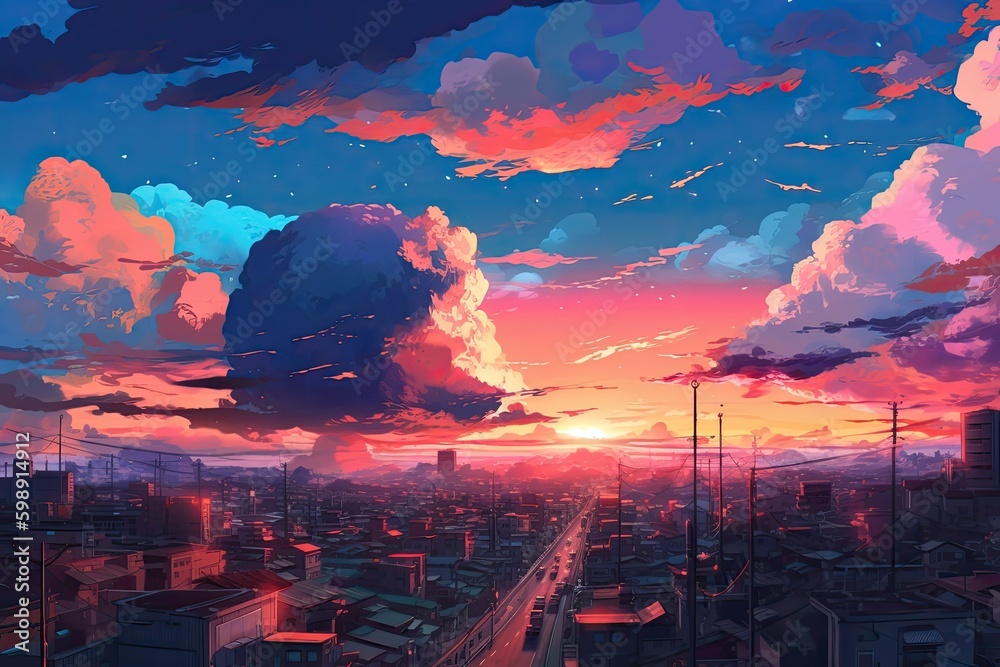 Anime cartoon neon game background, app gaming background sky with ...