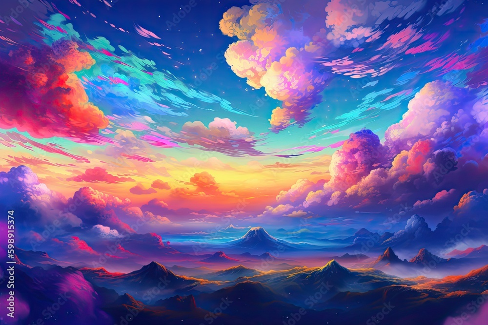 Anime cartoon neon game background, app gaming background sky with ...