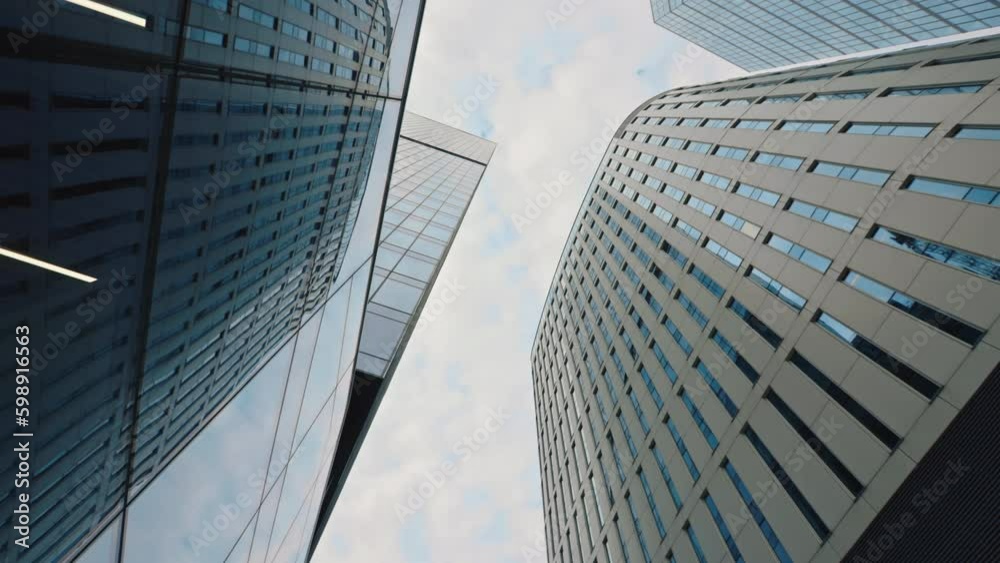 Looking up city downtown skyscrapers, modern high-rise office buildings ...