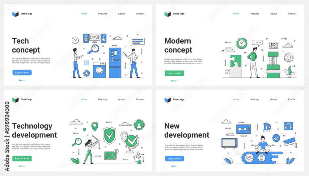 Development of new modern technology set vector illustration. Cartoon ...