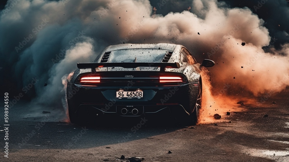 Generative AI, fiery explosion, and heavy black smoke in a sports ...