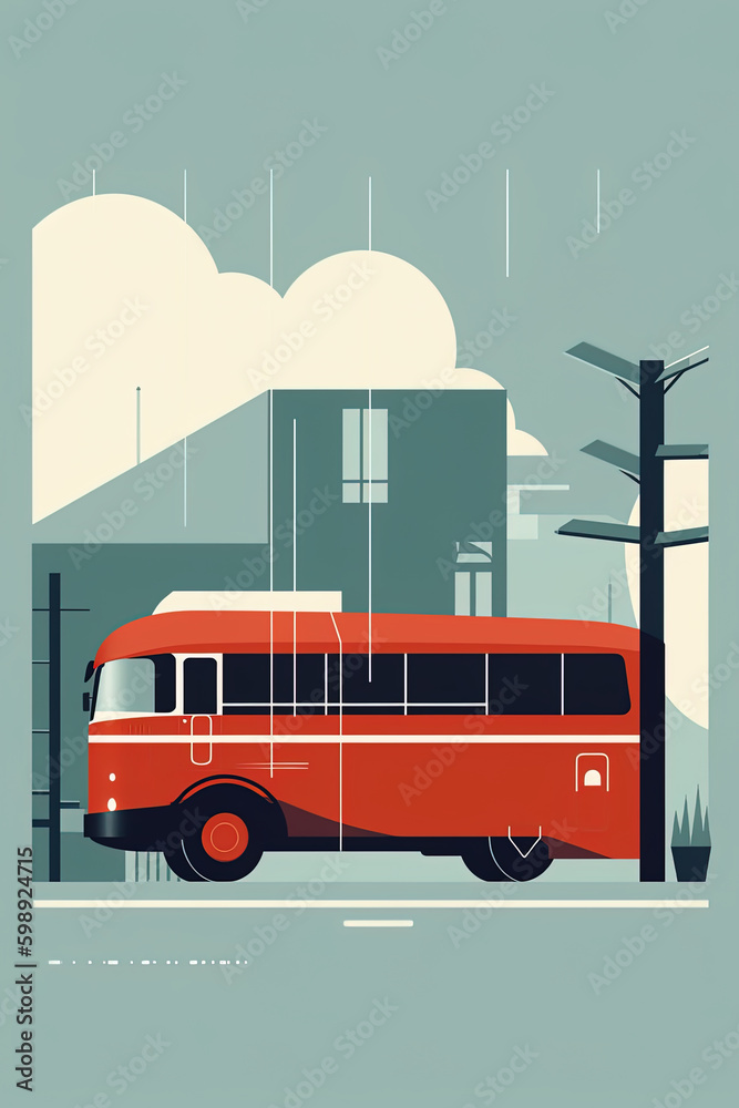 Bus, public transport in modern city, Bauhaus style background, 20s ...