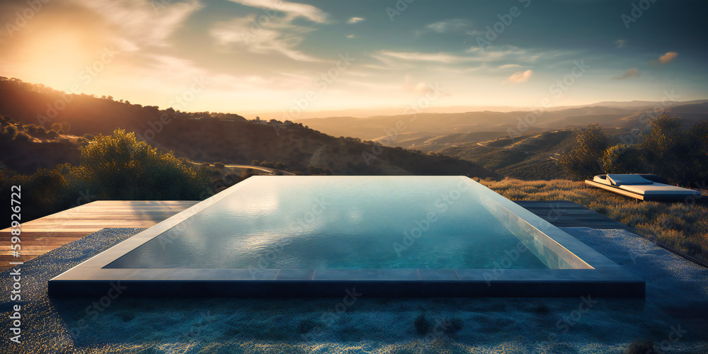 A modern infinity pool that blends seamlessly with nature, showcasing a ...