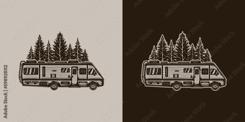 Vintage retro camping adventure travel outdoor element. Camping camper ...