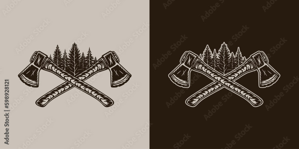 Vintage retro camping adventure travel outdoor element. Forest ...