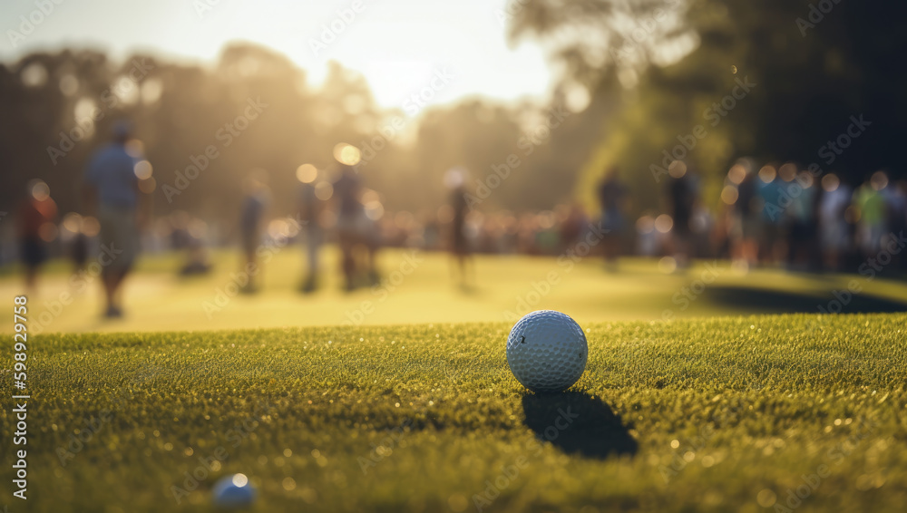 Golfball on the green summertime with a crowd in the background ...