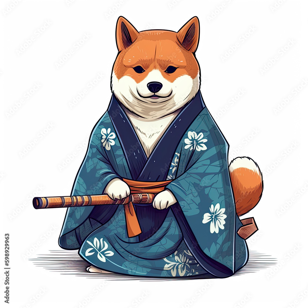 Cute samurai shiba inu dog, AI generative illustration, clip art ...