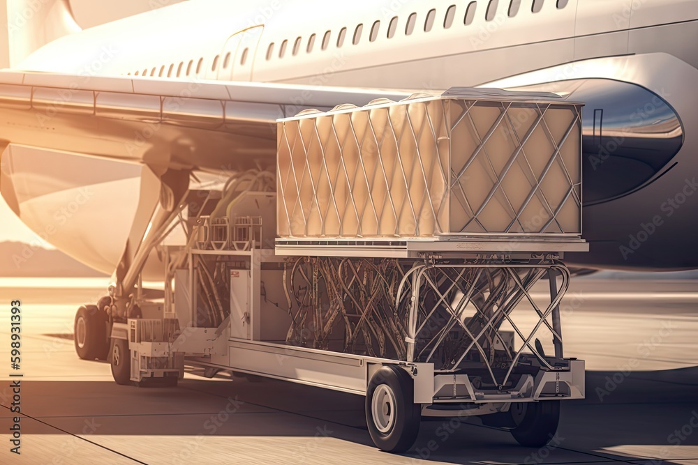 Close-up detail view of cargo cart trolley full with commercial parcels ...