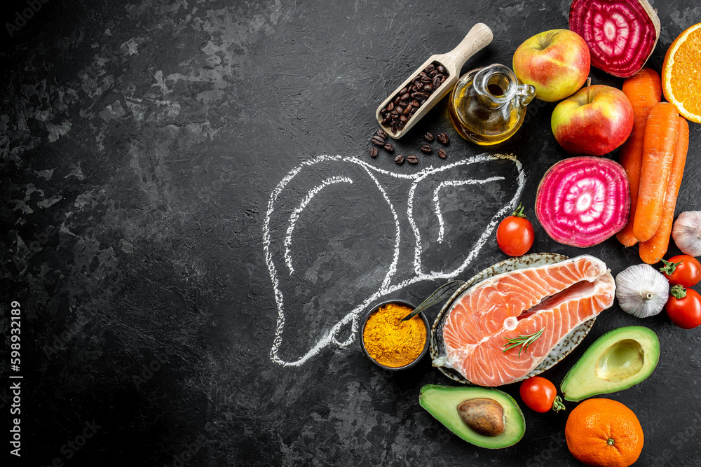 Healthy foods for healthy liver, Concept of liver disease die, liver ...