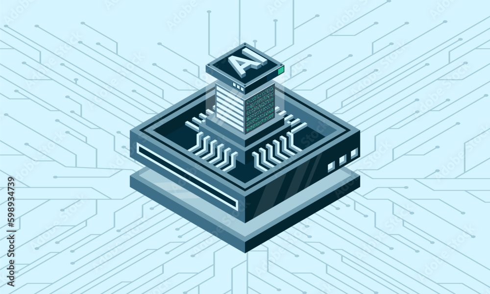 Artificial intelligence micro chip illustration. Quantum computing ...