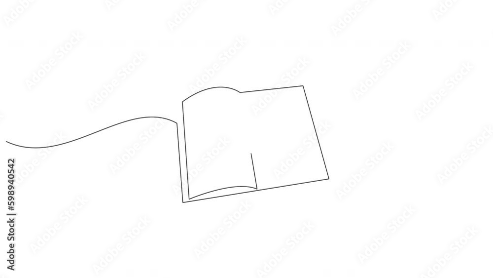 Self drawing animation of continuous one line drawing of open book ...