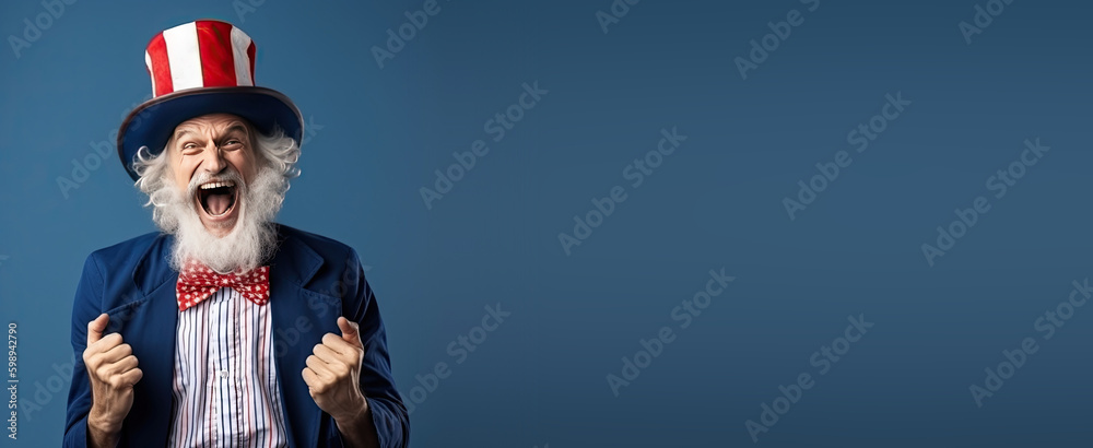 Man Dressed as Uncle Sam in Red White and Blue with Space for Copy ...