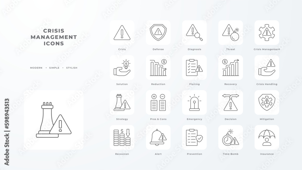 Vektorová grafika „Crisis management icons collection with black ...