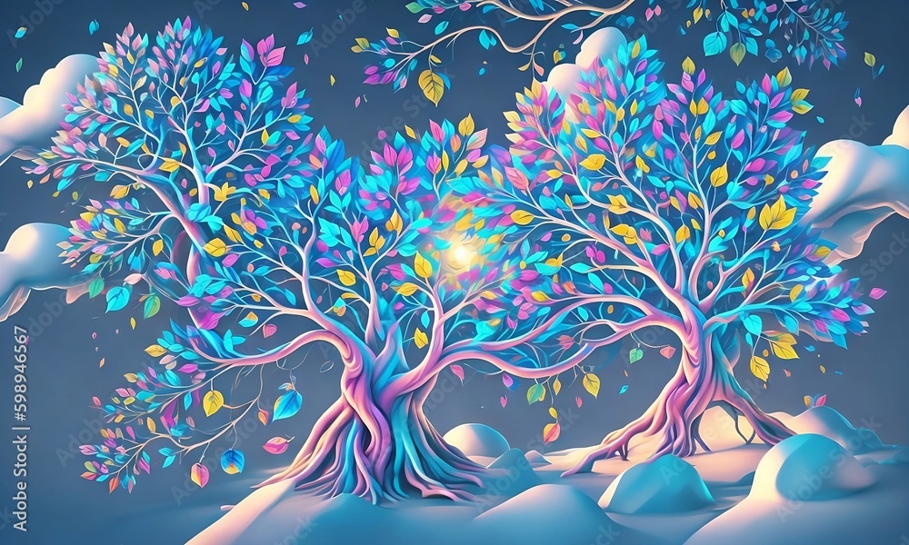 colorful tree with leaves on hanging branches illustration background ...