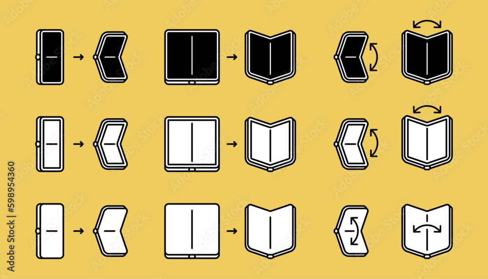 foldable phone icon, vector fold cellphone icons, isolated no ...