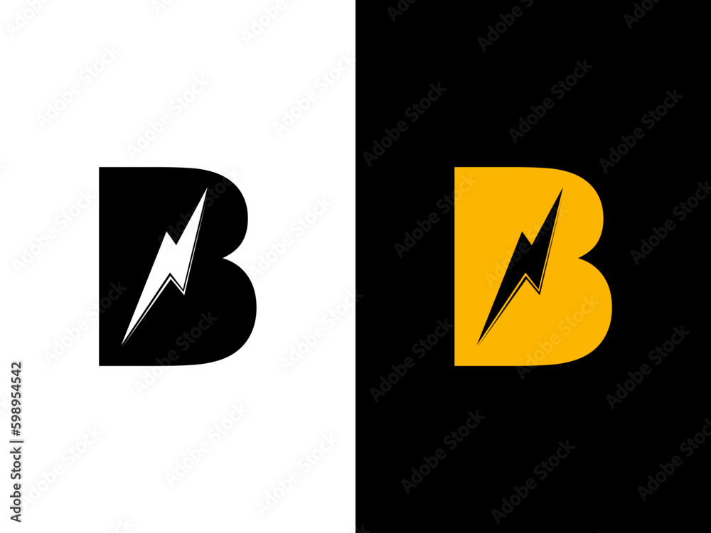 Initial Letter B Electric Logo. letter B overlap with the thunderbolt ...