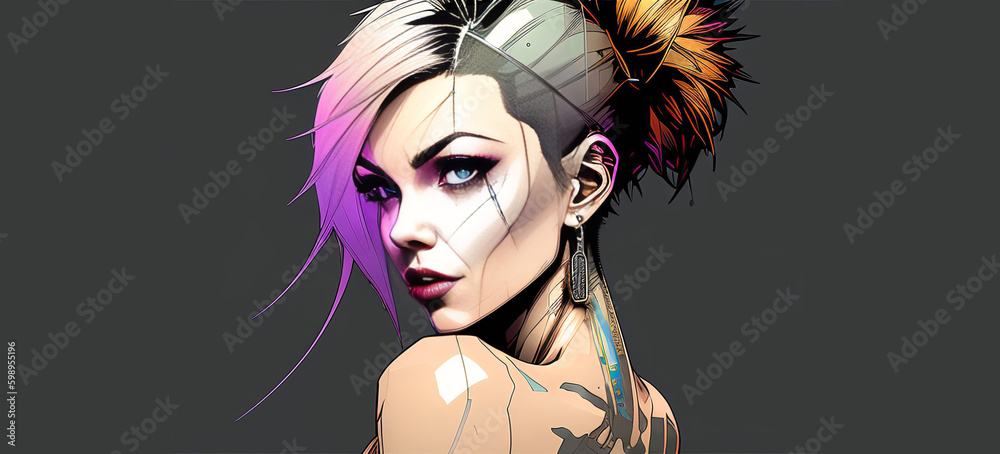 Colored Ink Splash Portrait Drawing of a Woman Looking Over Shoulder ...