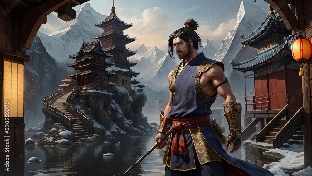 Ronin, Warrior, Samurai Holding a Sword in Asian Oriental Style ...