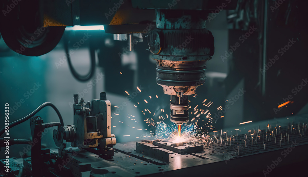 sparks flying while machine griding and finishing metal. Generative Ai ...