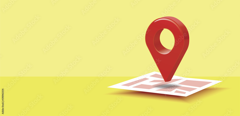 Realistic 3d illustration of a red geotag navigation pin standing on a ...