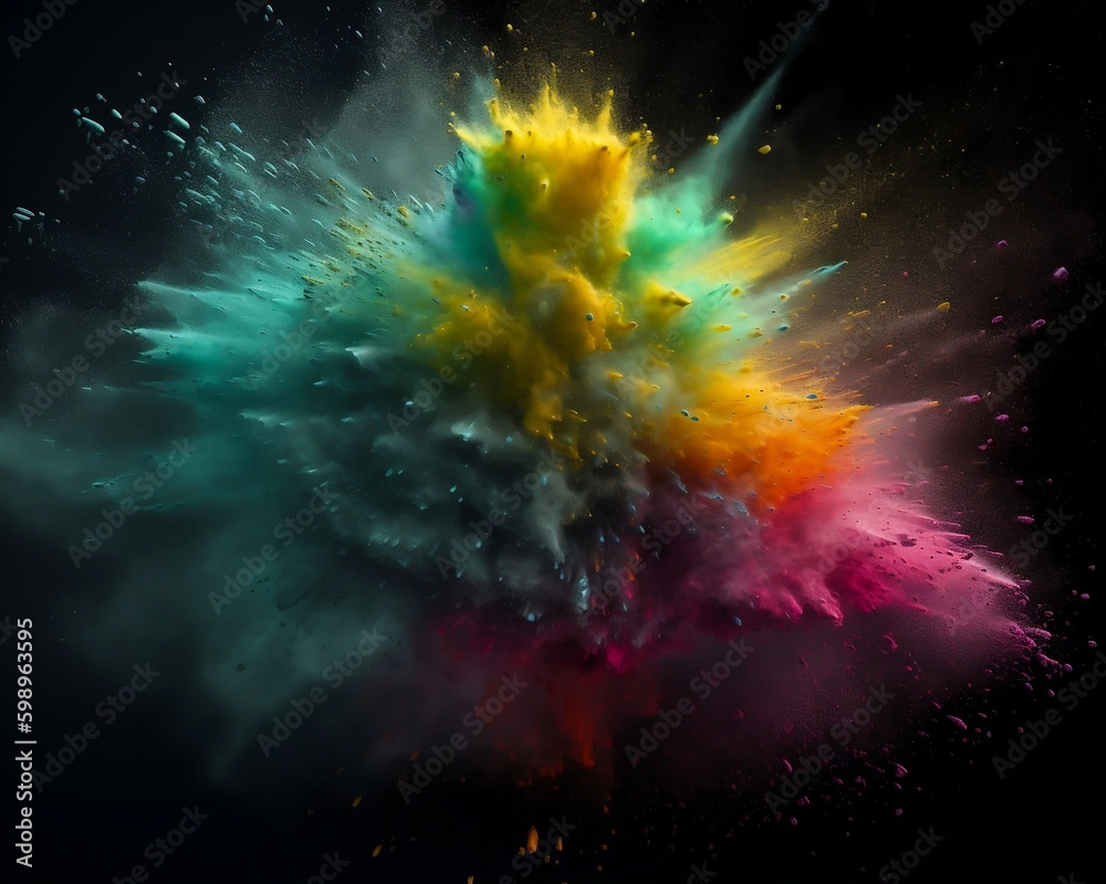 Color powder explosion or clour paint splash with dye smoke blend ...