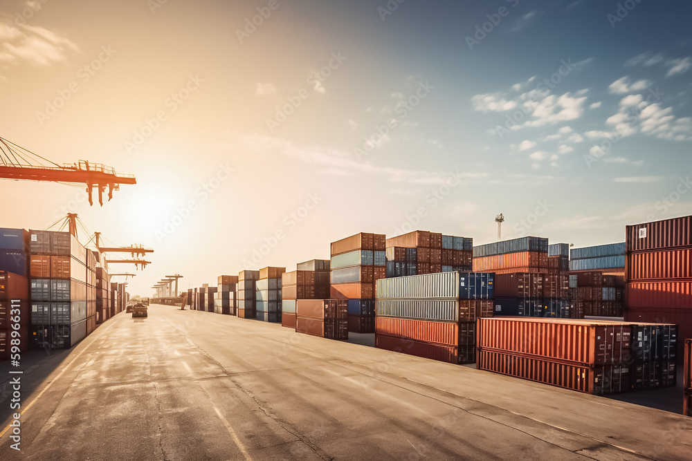 Foto de Rows of cargo containers rest atop massive container ships ...