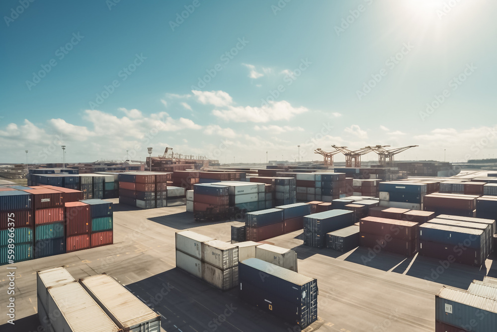 Rows of cargo containers rest atop massive container ships docked at an ...