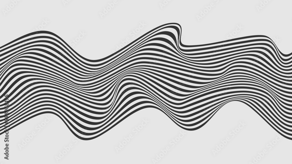 Abstract black and white illustration.Abstract wave. Horizontal lines ...