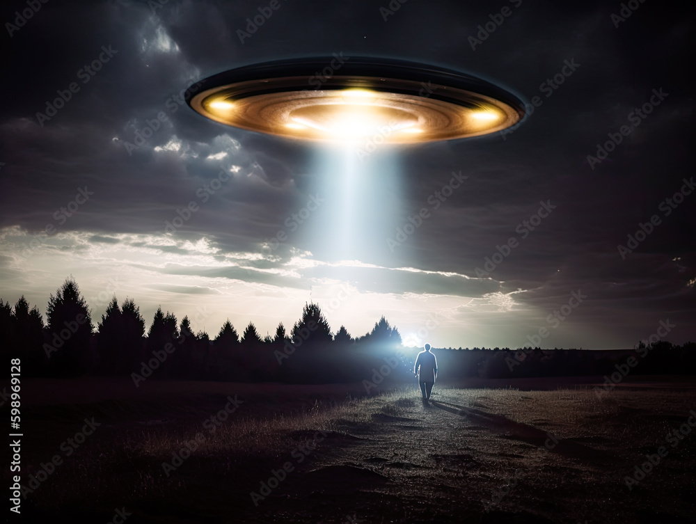 Man being abducted by UFO - alien abduction concept Generative AI Stock Illustration | Adobe Stock