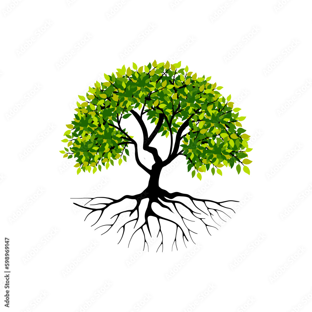 rooted tree logo design. banyan tree with circular shape Stock Vector ... rooted tree logo design. banyan tree with circular shape Stock Vector ...
