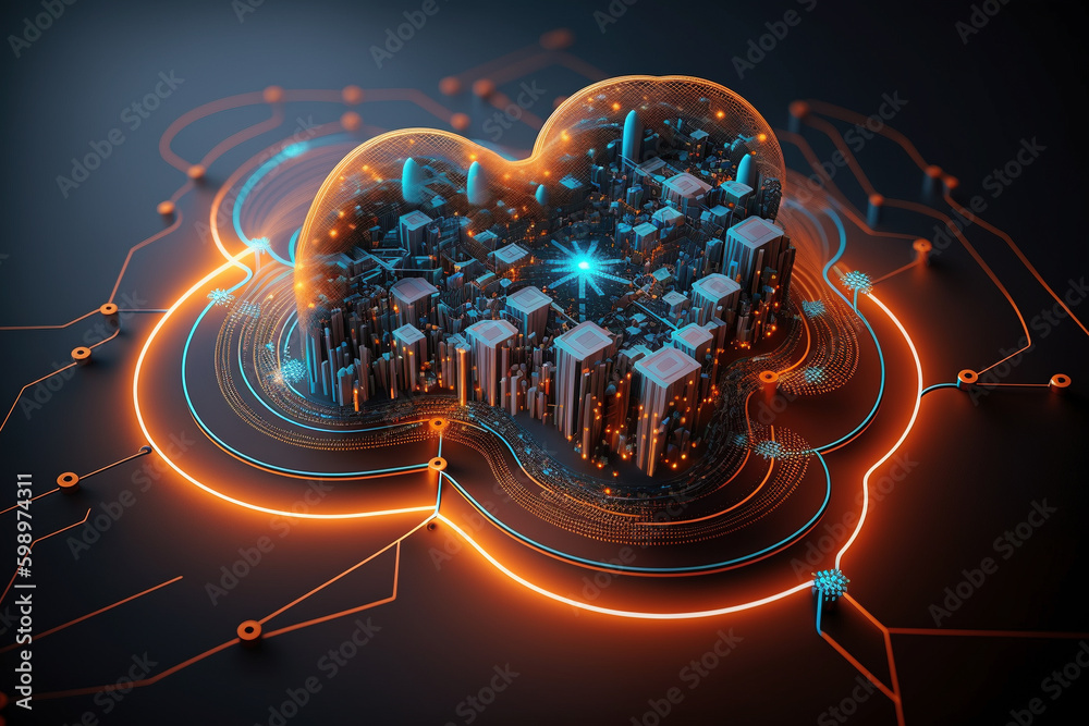 Cloud computing technology concept. Cyber security. Smart city and ...