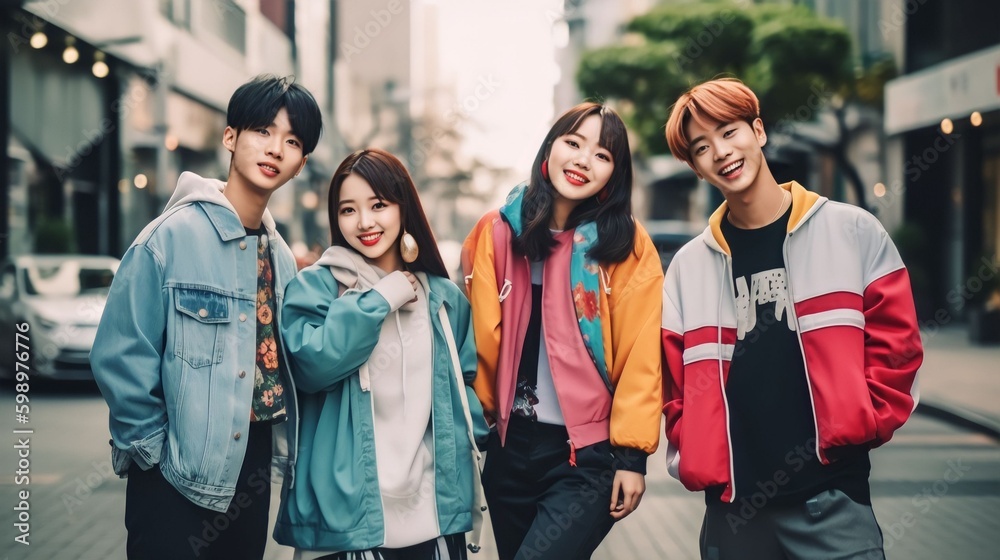 Portrait A group of Asian Generation Z in the City Tokyo, Generative AI ...