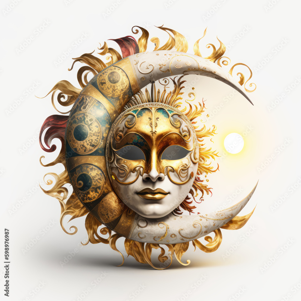 Venetian carnival mask. Moon mask, Masquerade mask on white background ...