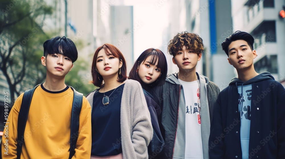 Portrait A group of Asian Generation Z in the City Tokyo, Generative AI ...