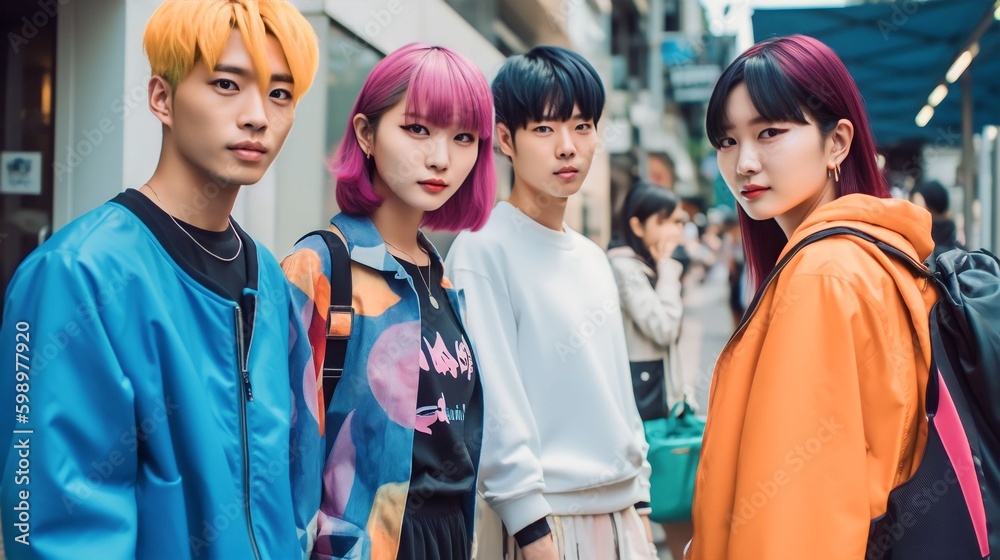 Portrait A group of Asian Generation Z in the City Tokyo, Generative AI ...