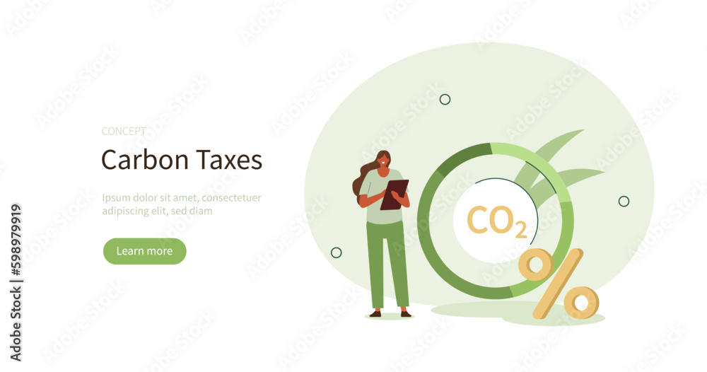 Climate neutralization. Character showing benefits of carbon taxes and credits on environment ...