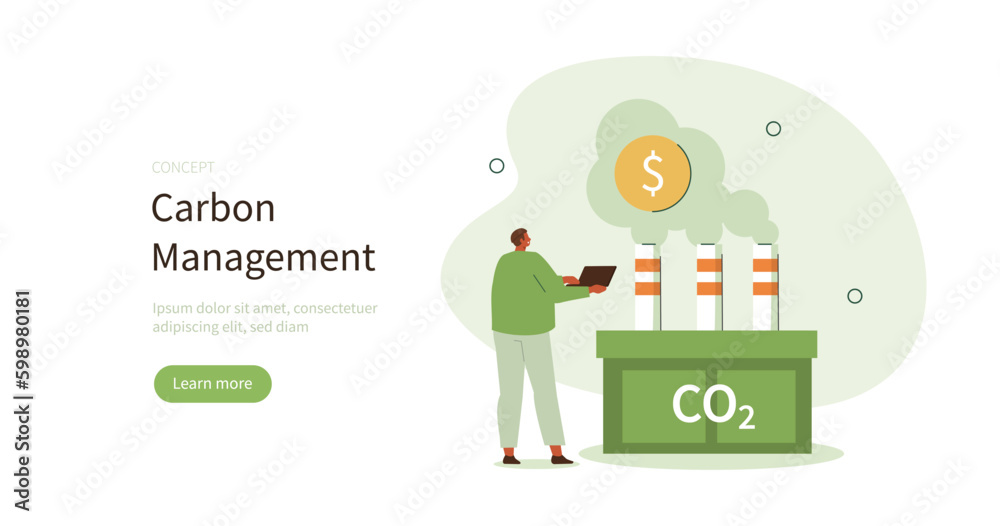 Character looking at fossil fuel industry and planning carbon ...
