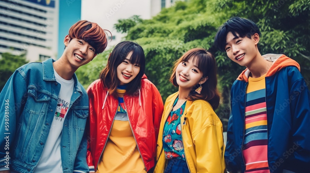 Portrait A group of Asian Generation Z in the City Tokyo, Generative AI ...