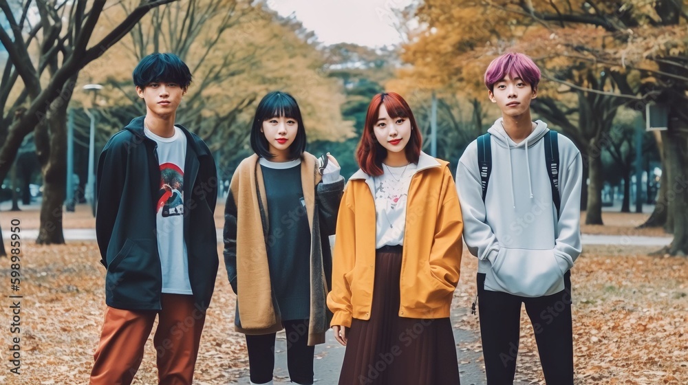 Portrait A group of Asian Generation Z in the park Tokyo, Generative AI ...