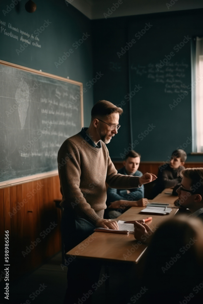 Generative AI illustration of young male teacher in smart casual ...