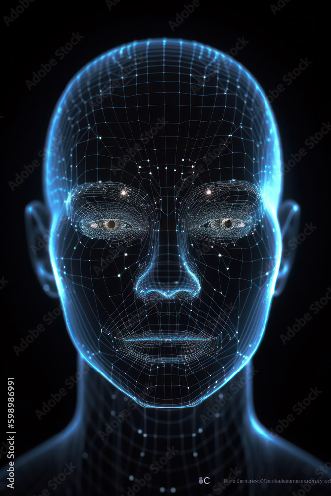Generative AI illustration of biometric facial recognition or ...