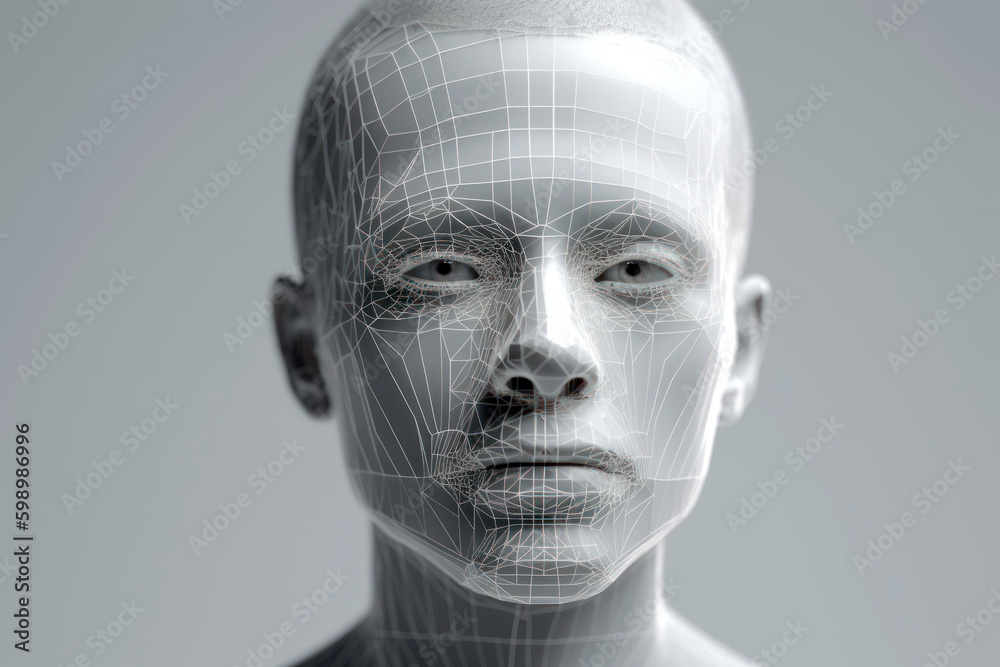 Generative AI illustration of biometrical scan reading for man facial ...
