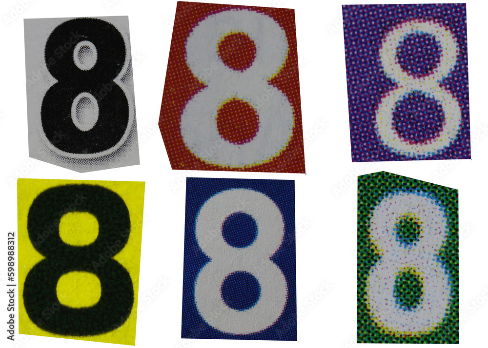 Number 8 magazine cut out font, ransom letter, isolated collage ...