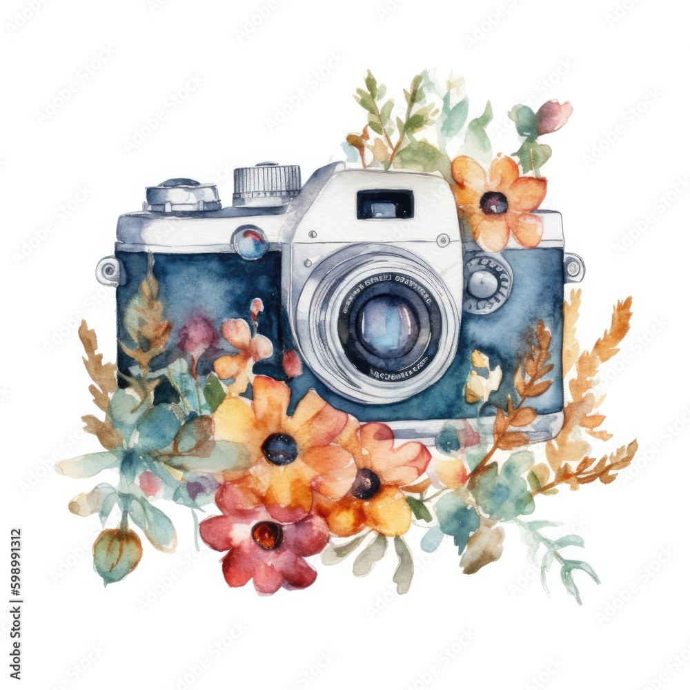 Vintage retro watercolor camera. Perfect for photography logo ...