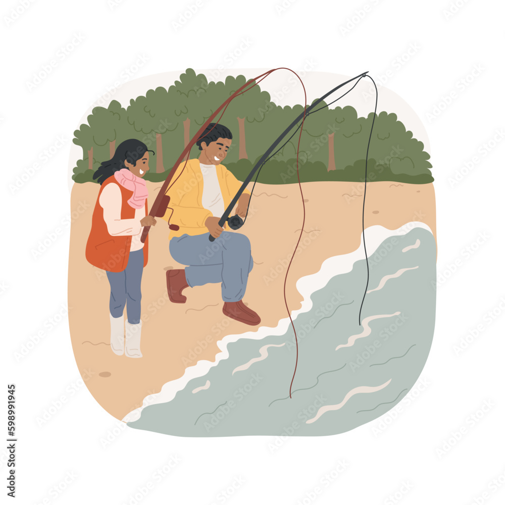 Fishing together isolated cartoon vector illustration. Dad and daughter ...