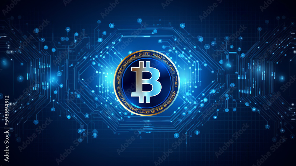 Bitcoin, abstract blue background, IoT technology background concept ...