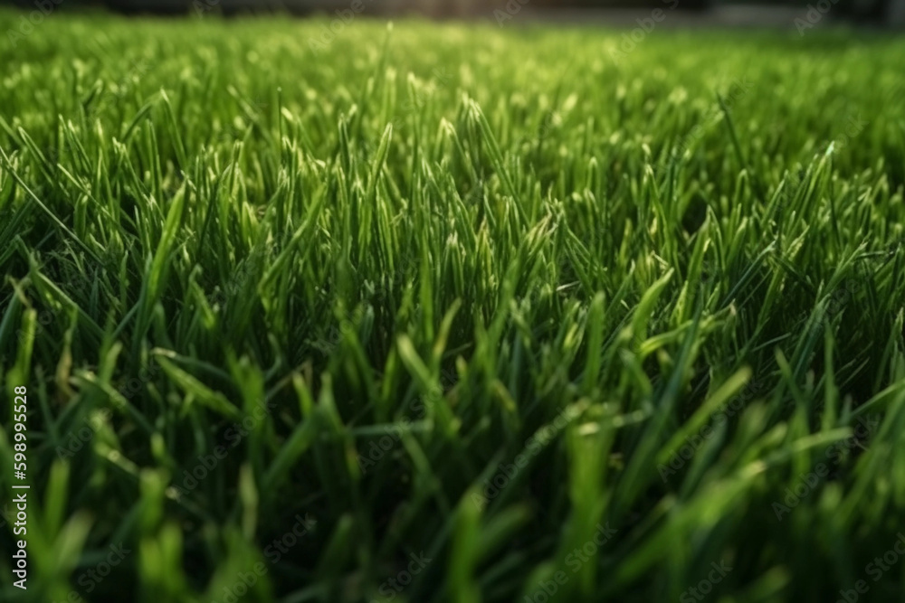 Wide format background image of green carpet of neatly trimmed grass ...