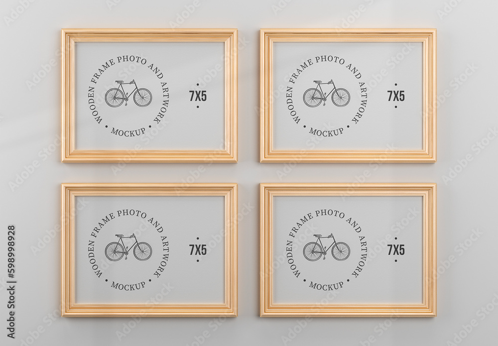 4 Wooden Frames Photo and Artwork 7x5 Mockup Stock Template | Adobe Stock