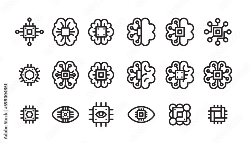 AI icon sheet. Vector artificial Intelligence icons. Isolated symbols ...