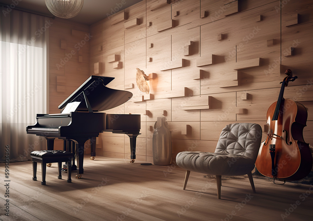 Very modern music room equipped with a variety of musical instruments ...